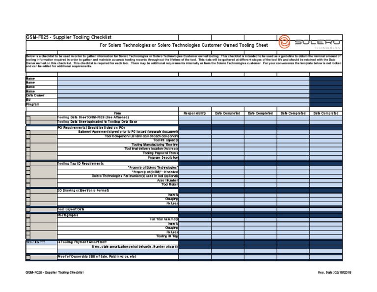 GSM F025 - Supplier Tooling Checklist | PDF | Business | Computing