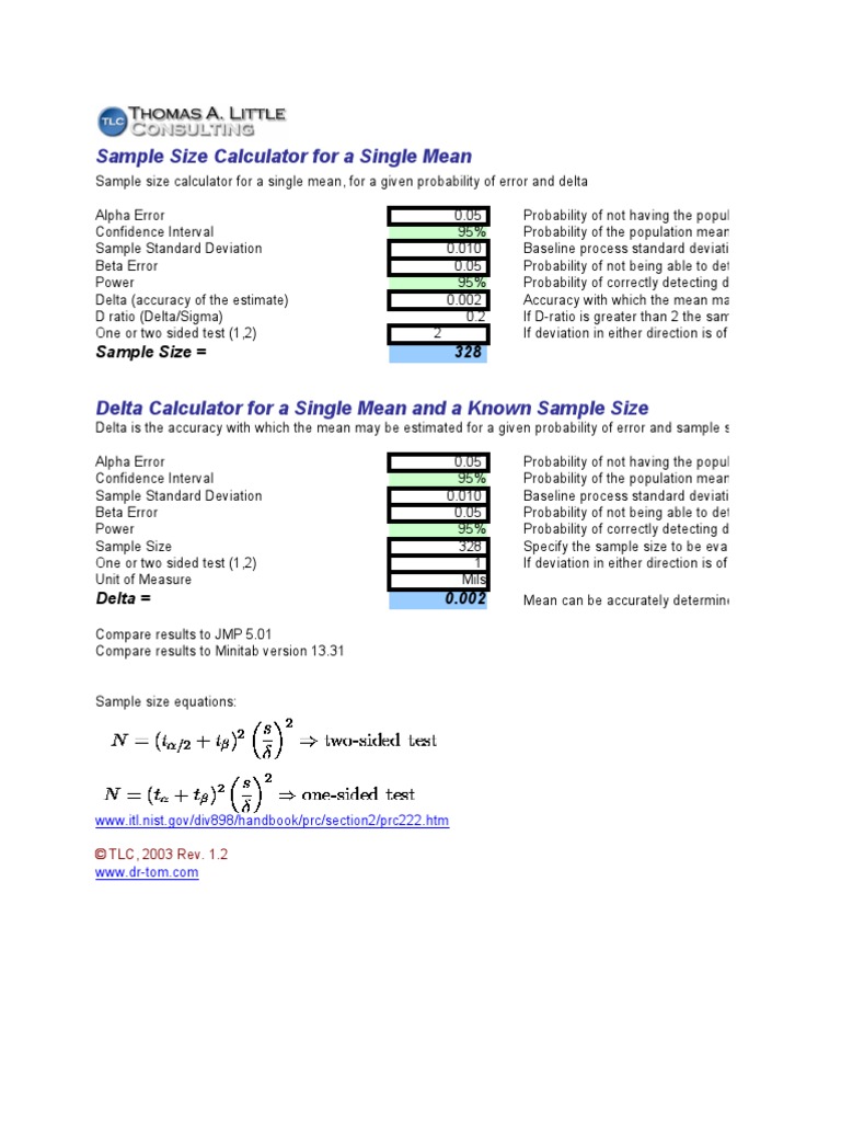 Sample Size Calculator 1 | PDF | Sample Size Determination | Standard ...