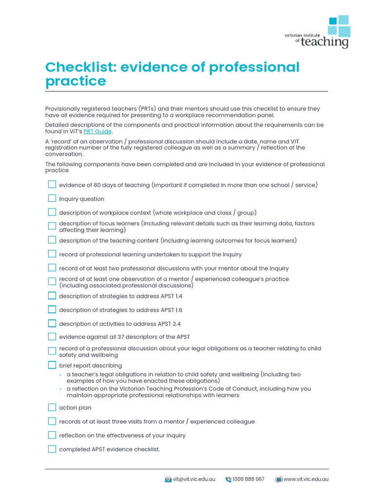 Document - Evidence of Professional Practice Checklist | PDF Document - Evidence of Professional Practice Checklist | PDF
