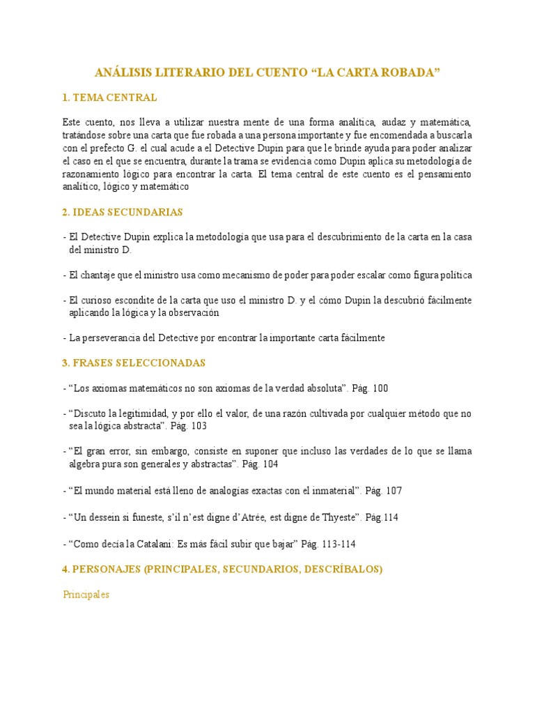 Análisis De La Carta Robada Pdf Edgar Allan Poe Verdad