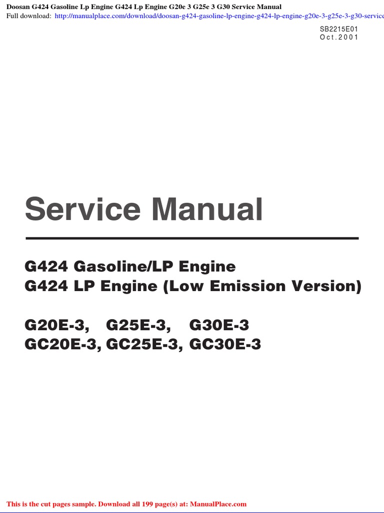 Doosan g424 Gasoline LP Engine g424 LP Engine G20e 3 G25e 3 g30 Service ...