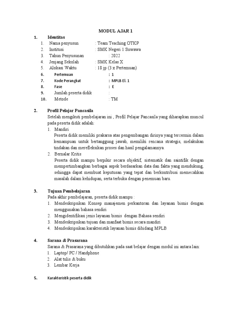 Modul Ajar 1 Fix | PDF