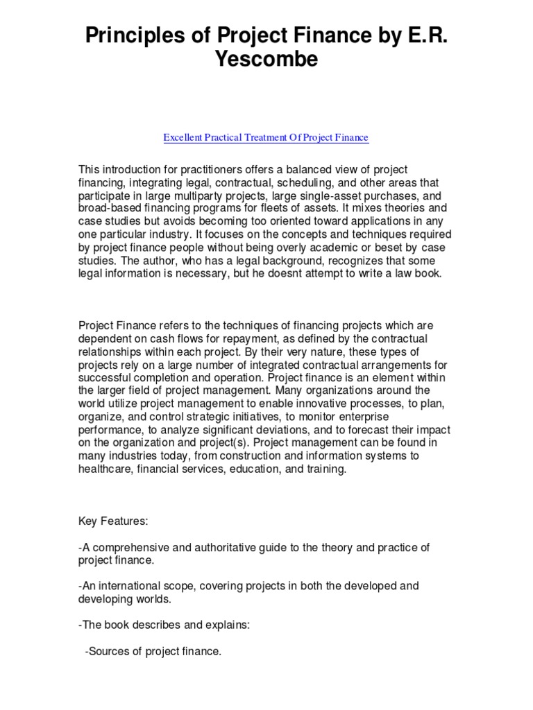 Principles of Project Finance by ER Yescombe Kindle Ebook | PDF ...