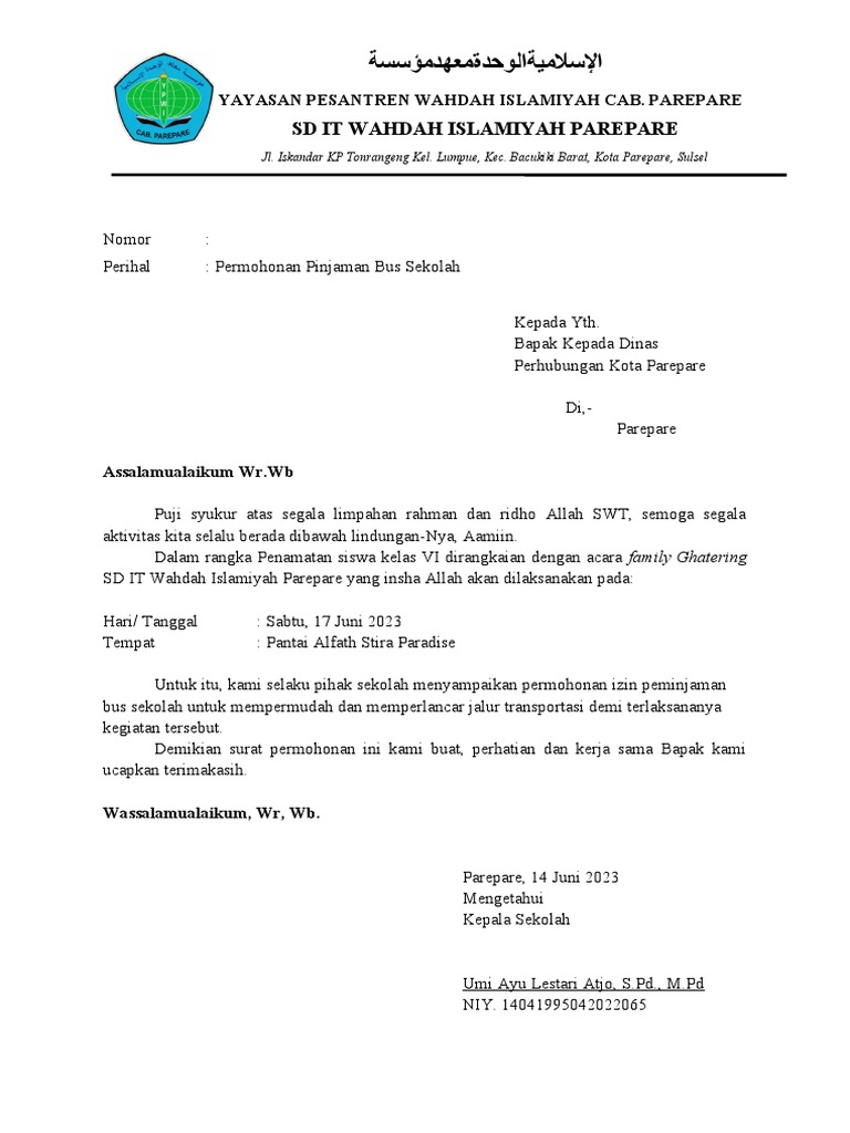 Surat Peminjaman Bus | PDF