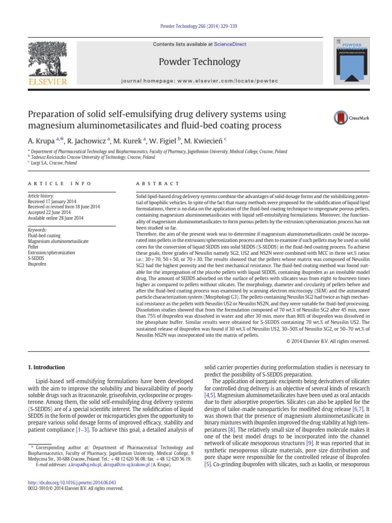 Preparation of Solid Self-emulsifying Drug Delivery | PDF | Extrusion | Pharmaceutical Formulation