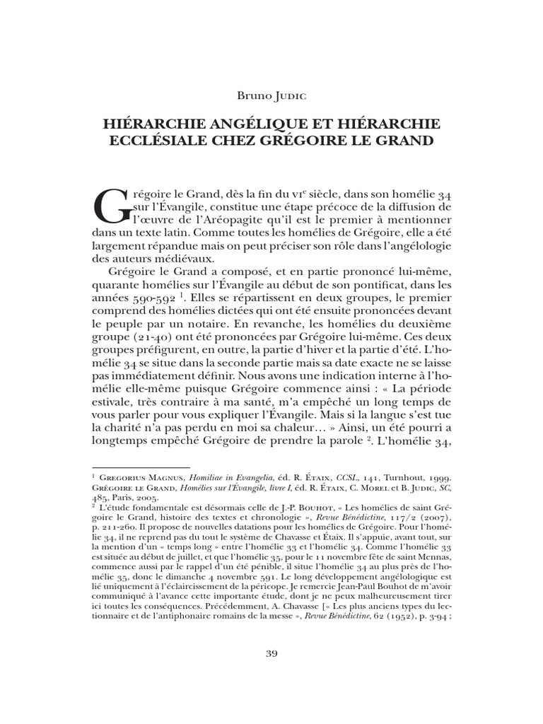 JUDIC. Hierarchie Angelique Et Hierarchie Ecclesiale Chez Gregoire Le Grand | PDF | Ange