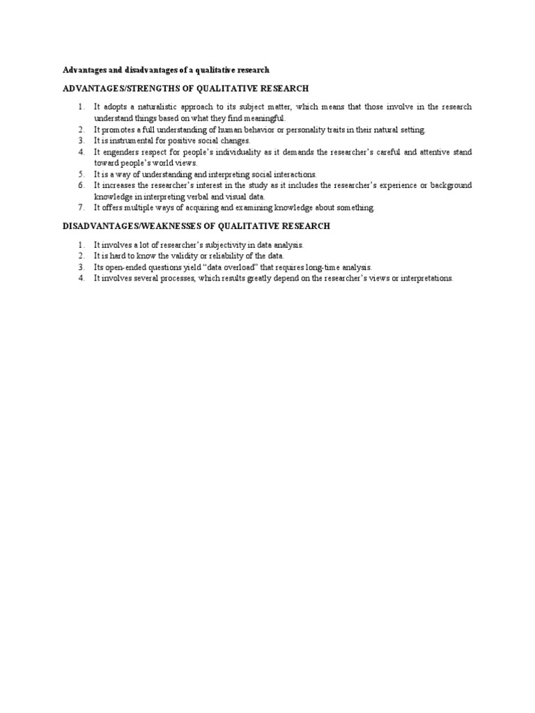 Advantages and Disadvantages of A Qualitative Research | PDF