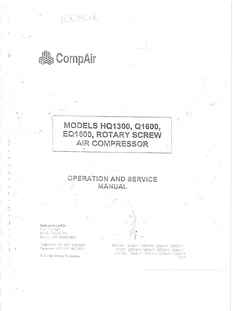 CompAir Rotary Screw Air Compressor Manual | PDF