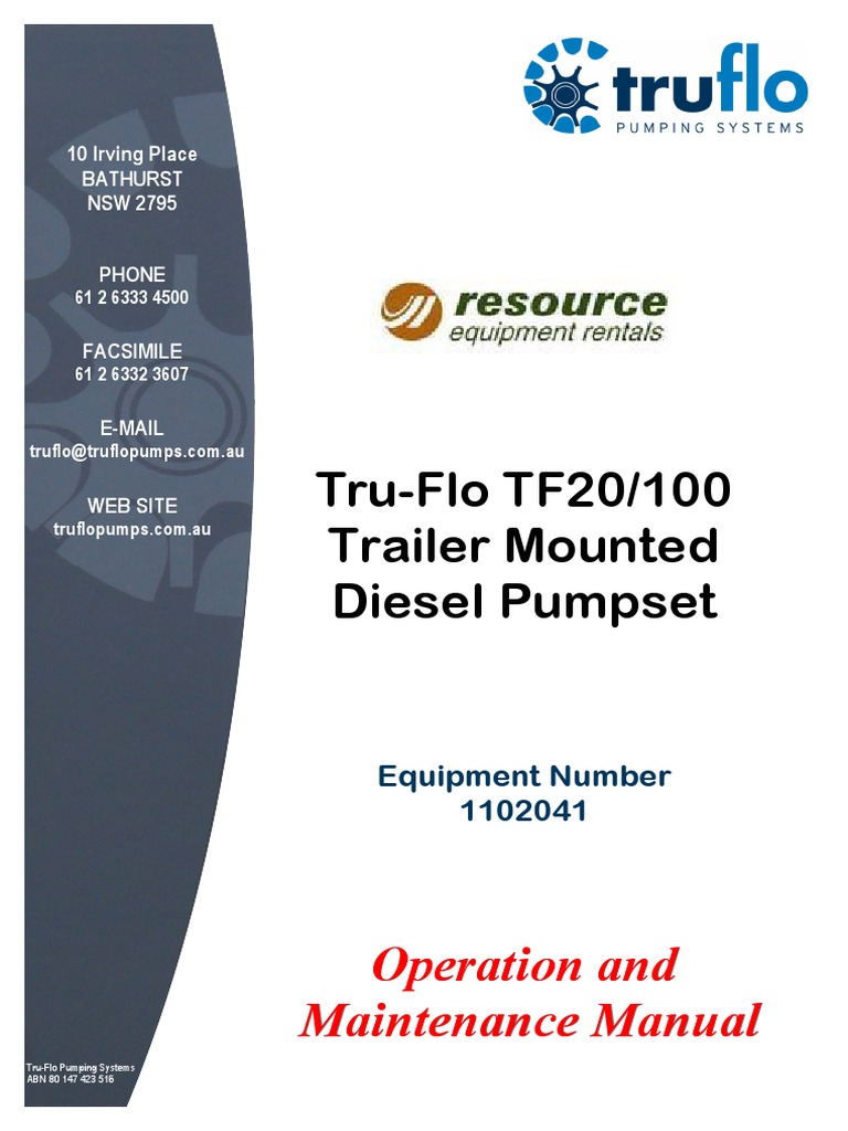 Resource Equipment TF20 100 Trailer | PDF | Pump | Valve