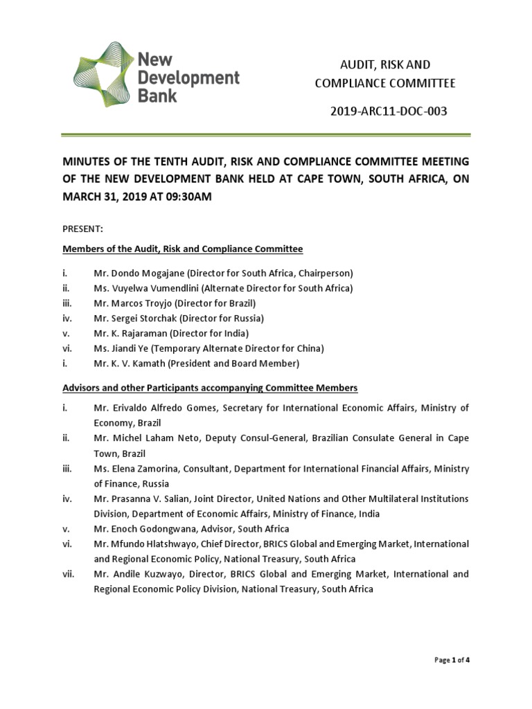 NDB Audit Committee Meeting Minutes | PDF | Internal Audit | Audit