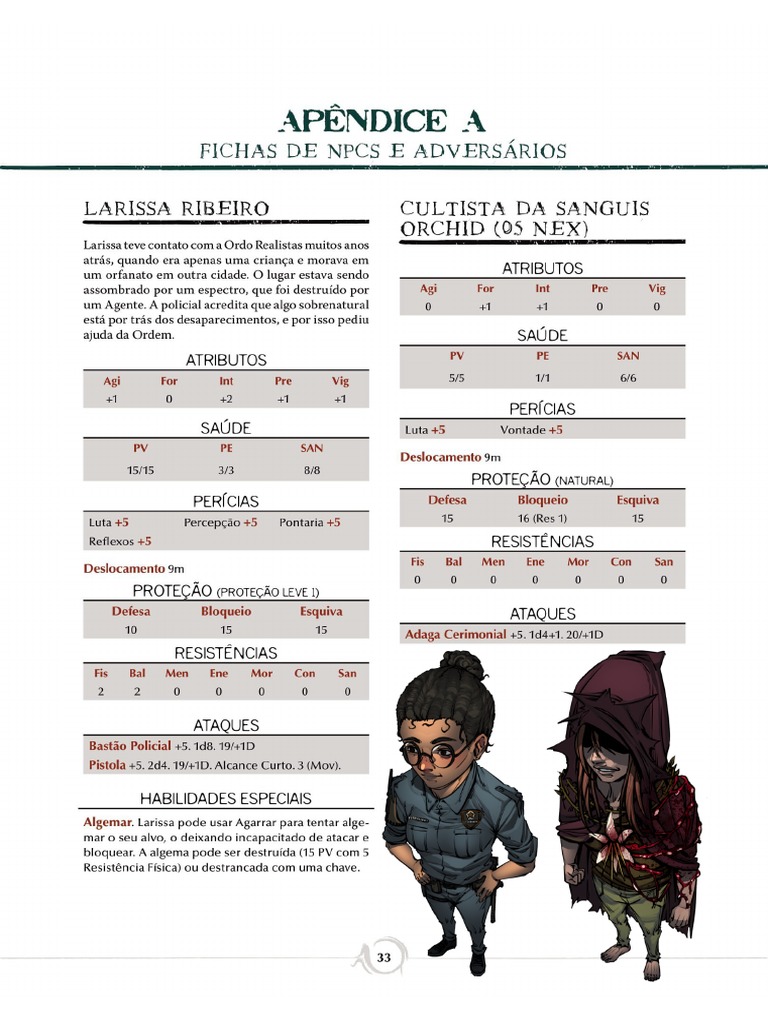 Fichas de NPCs e Inimigos | PDF