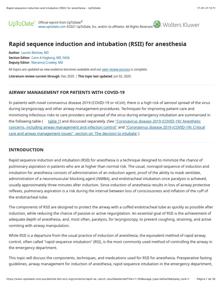 Rapid Sequence Induction and Intubation (RSII) For Anesthesia ...