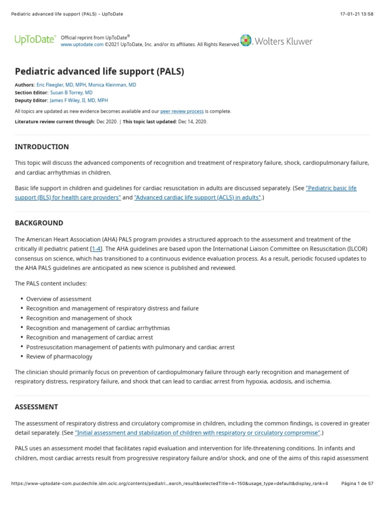 Pediatric Advanced Life Support (PALS) - UpToDate | PDF | Shock ...