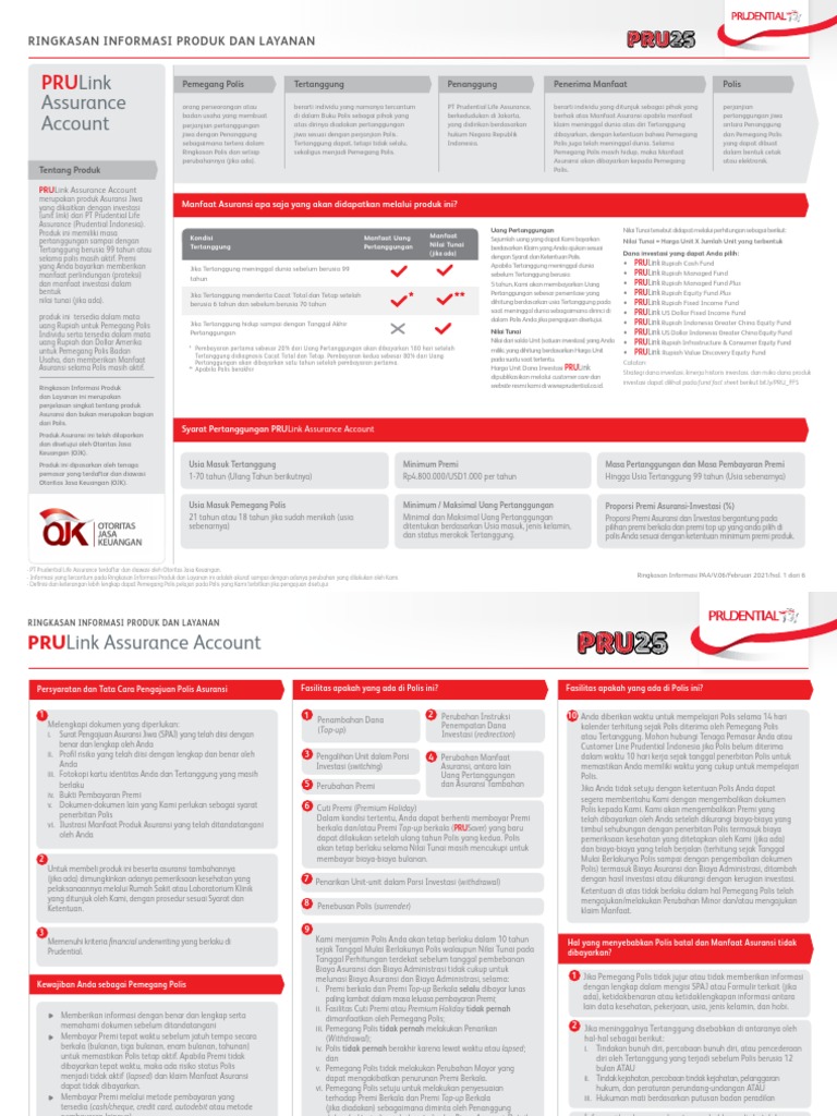 Product Summary PRULink Assurance Account 210202 | PDF