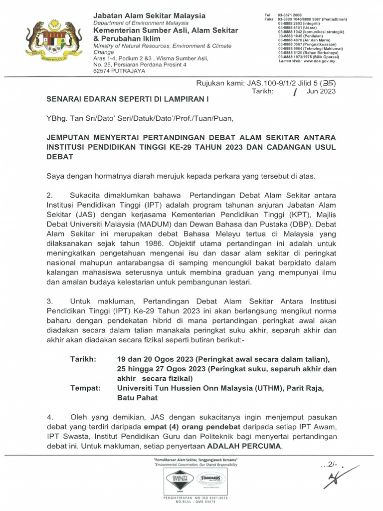 Surat Buka Pertandingan Dan Mohon Usul DAS 2023 | PDF Surat Buka Pertandingan Dan Mohon Usul DAS 2023 | PDF