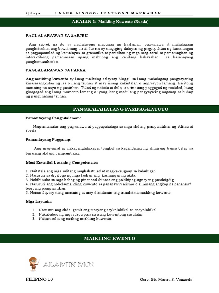 3RD - Fil-10-Aralin-1-Week-1 | PDF