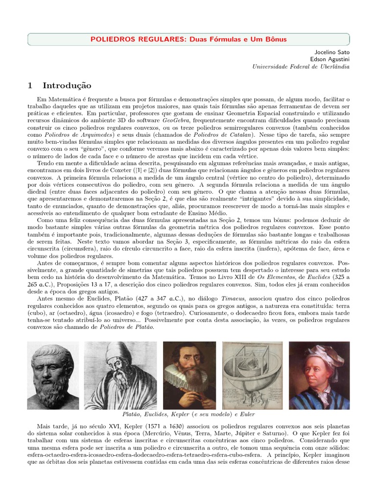 Poliedros Regulares - Duas Formulas e Um Bonus | PDF | Triângulo | Vértice (Geometria)