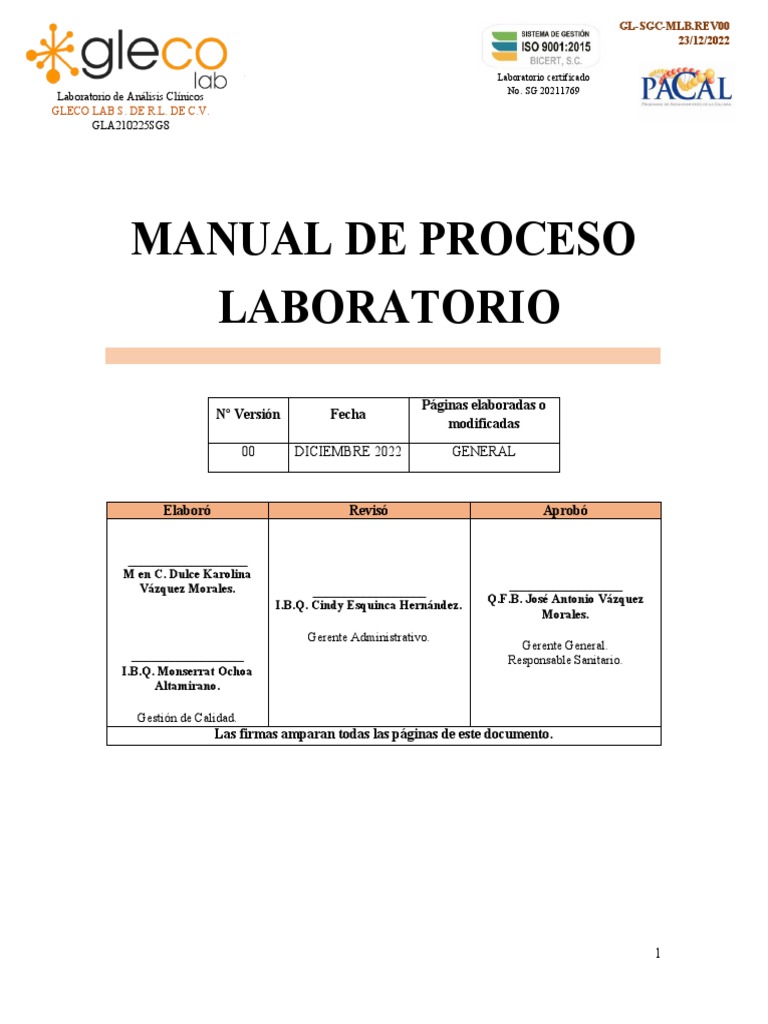 Proceso de Laboratorio GLECO LAB | PDF | Laboratorio médico | Laboratorios