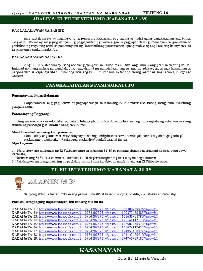 4THQ Fil 10 Aralin 5 Week 5 | PDF