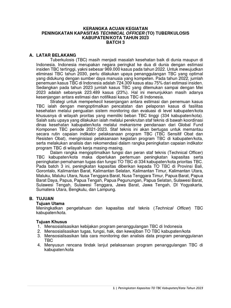 KAK Peningkatan Kapasitas TO TBC 2023 Batch 3 - Makassar | PDF