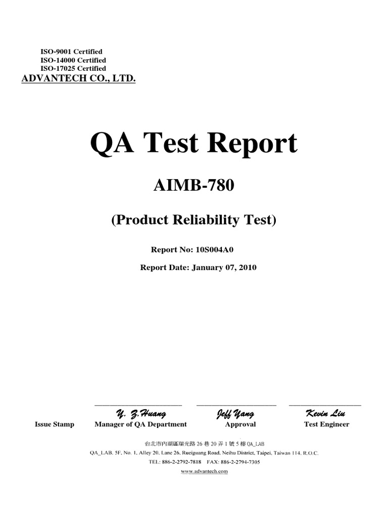 AIMB-780 Reliability Test Report | PDF | Reliability Engineering | Bios