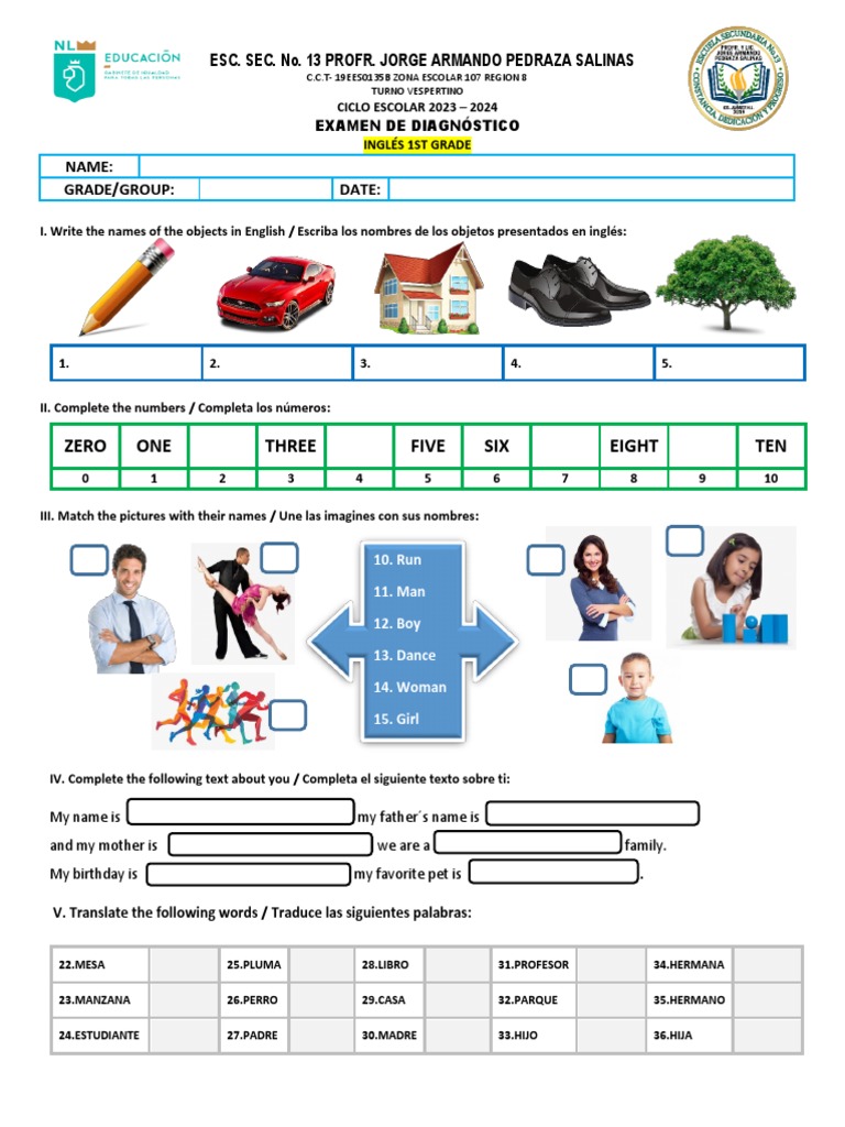 Examen de Diagnóstico Inglés I | PDF