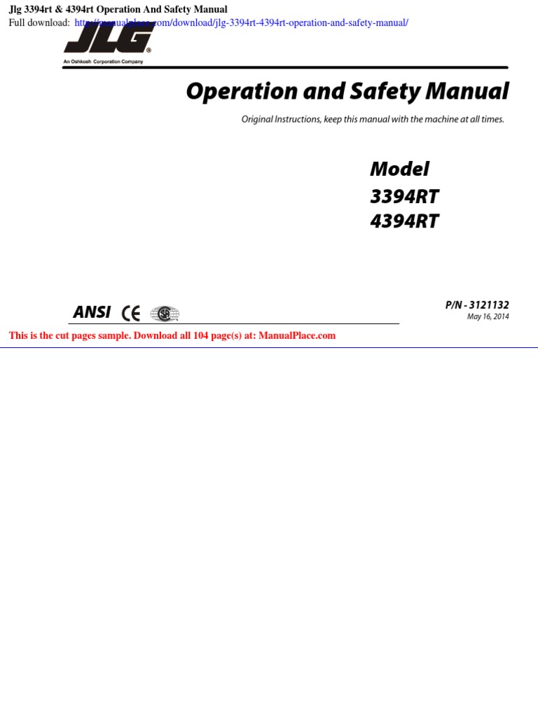 JLG 3394rt 4394rt Operation and Safety Manual | PDF | Vehicle ...