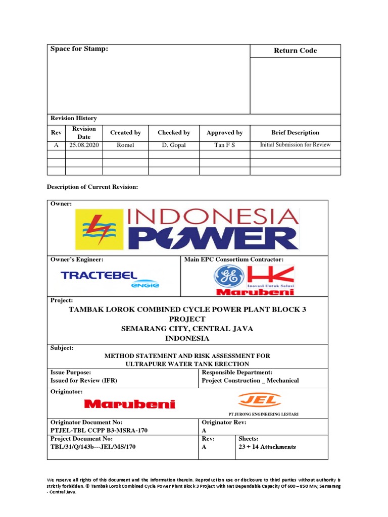 TBL 31Q 143b - JEL MS-170 MSRA For Ultrapure Water Tank Erection Rev.A ...