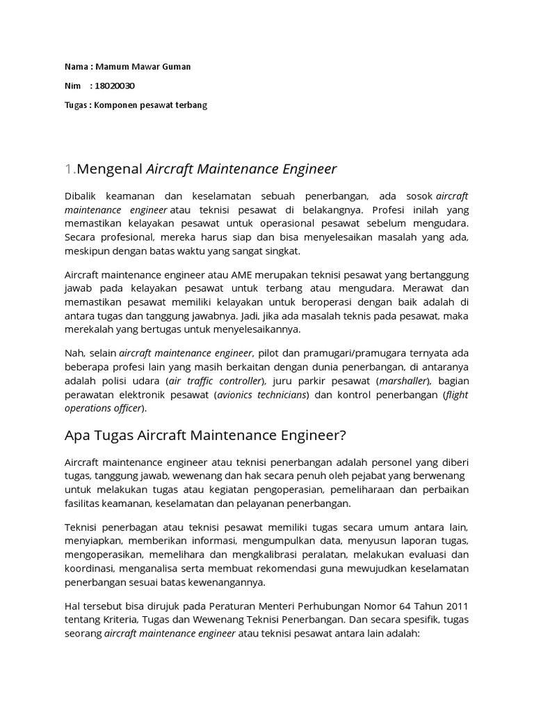 Mengenal Aircraft Maintenance Engineer | PDF