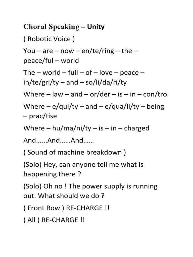 Choral Speaking Text - Unity | PDF | Malaysia | Asia