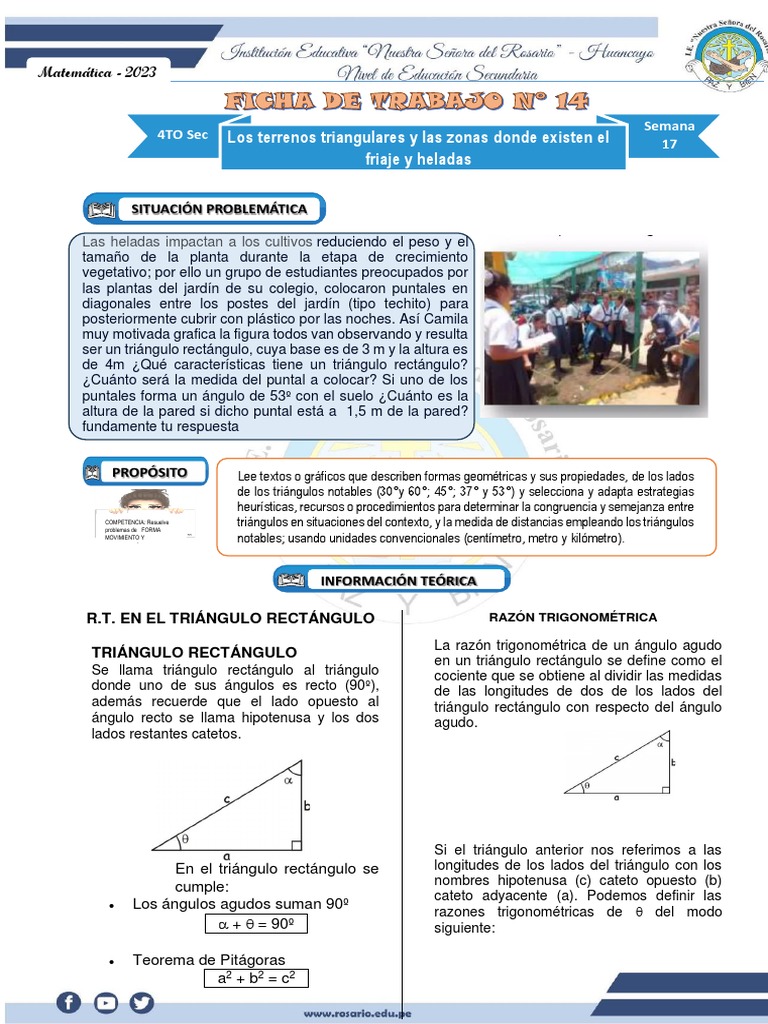 Ficha de Trabajo #17 Triangulos Notables - Razones Trigonometricas | PDF | Triángulo ...