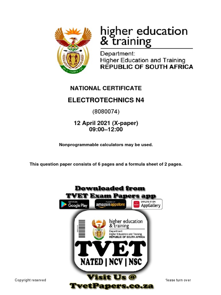 t530 - Electrotechnics n4 QP April 2021 | PDF | Series And Parallel ...