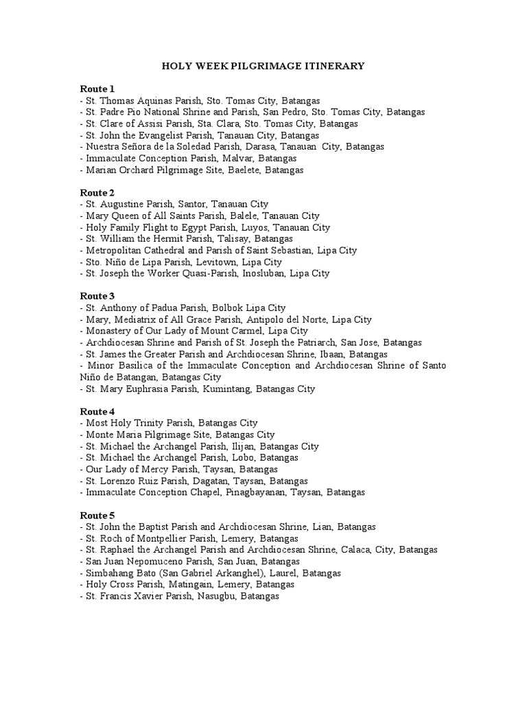 Holy Week Pilgrimage Itinerary | PDF