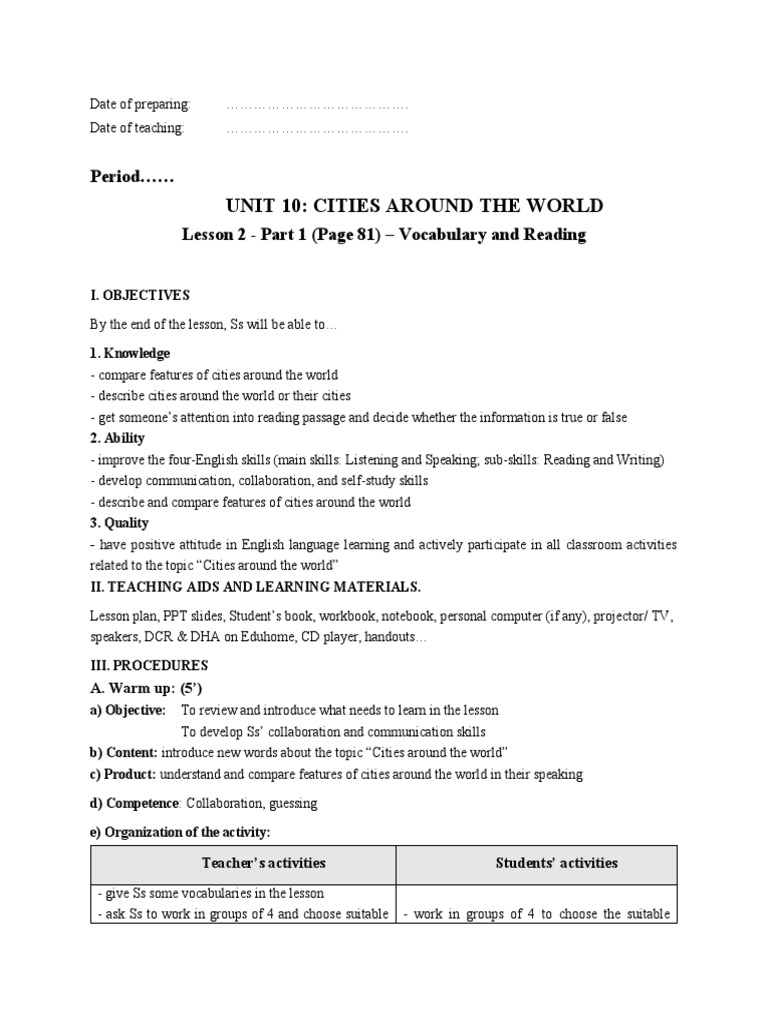 UNIT 10 - LESSON 2 - PART 1 - Vocabulary and Reading | PDF | Question ...