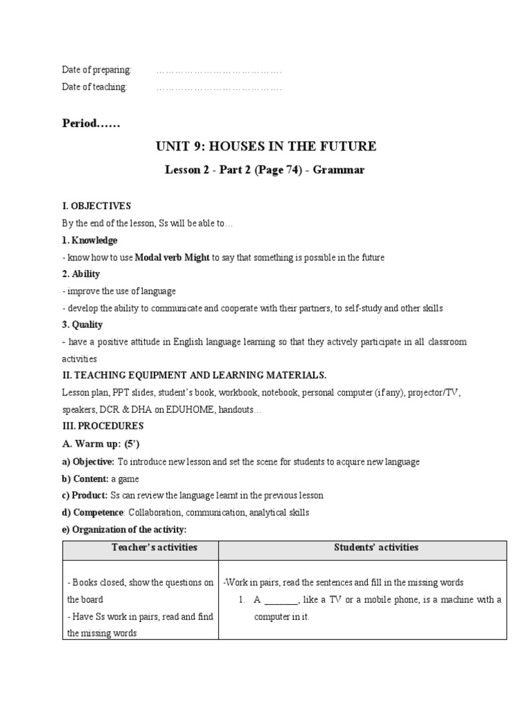UNIT 9 - LESSON 2 - PART 2 - Grammar | PDF | Lesson Plan | Cognition