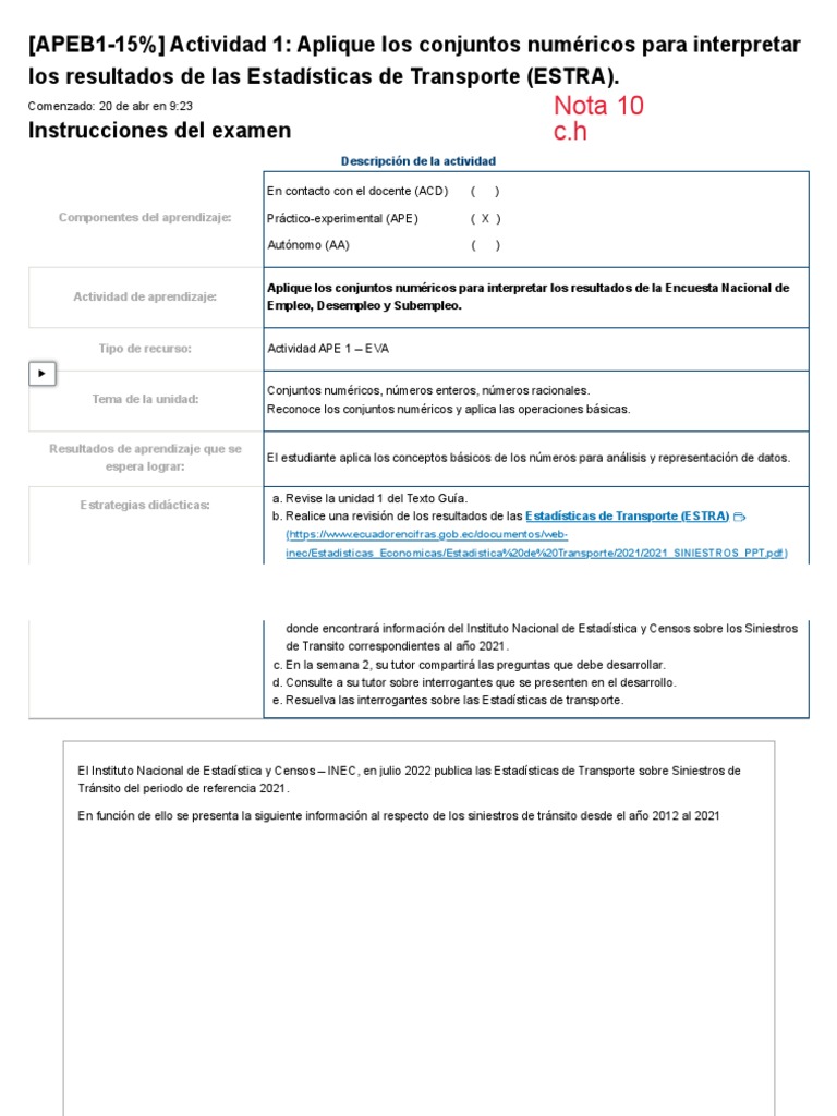 Examen - (APEB1-15%) Actividad 1 - Aplique Los Conjuntos Numéricos para Interpretar Los ...