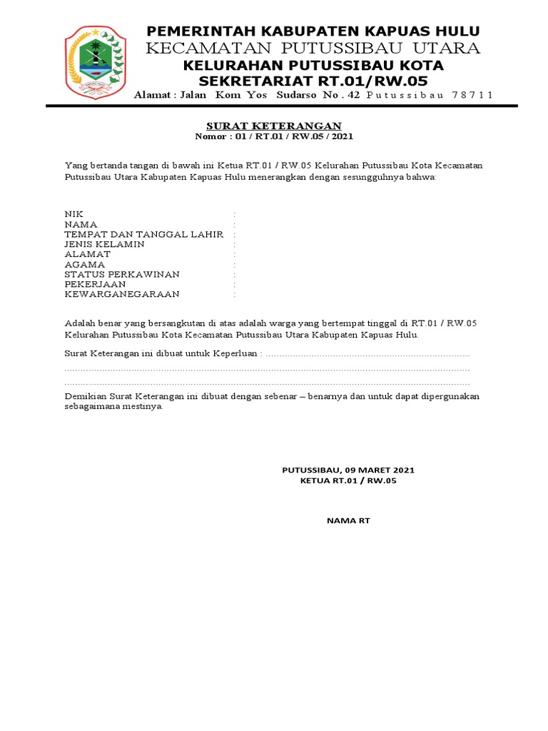 SURAT KETERANGAN DARI RT | PDF