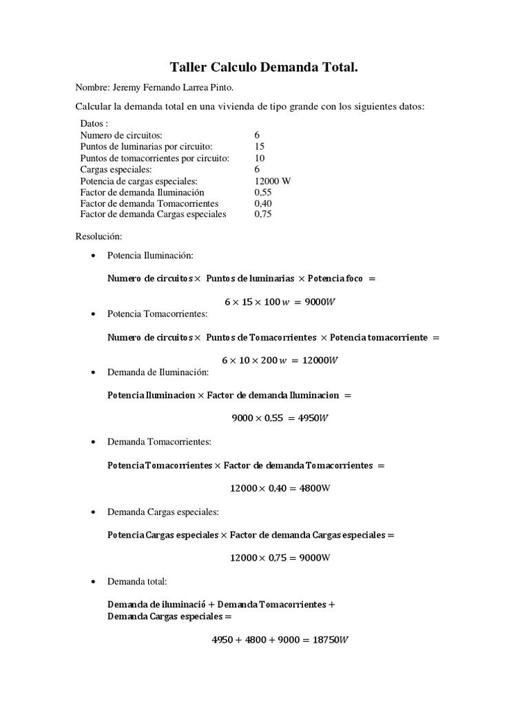 Taller - Cálculo de Demanda de Energía en una Vivienda | PDF