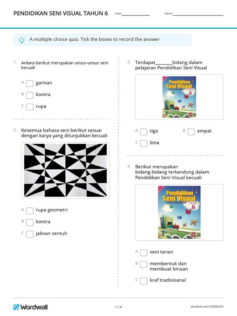 Pendidikan Seni Visual Tahun 6 Quiz | PDF