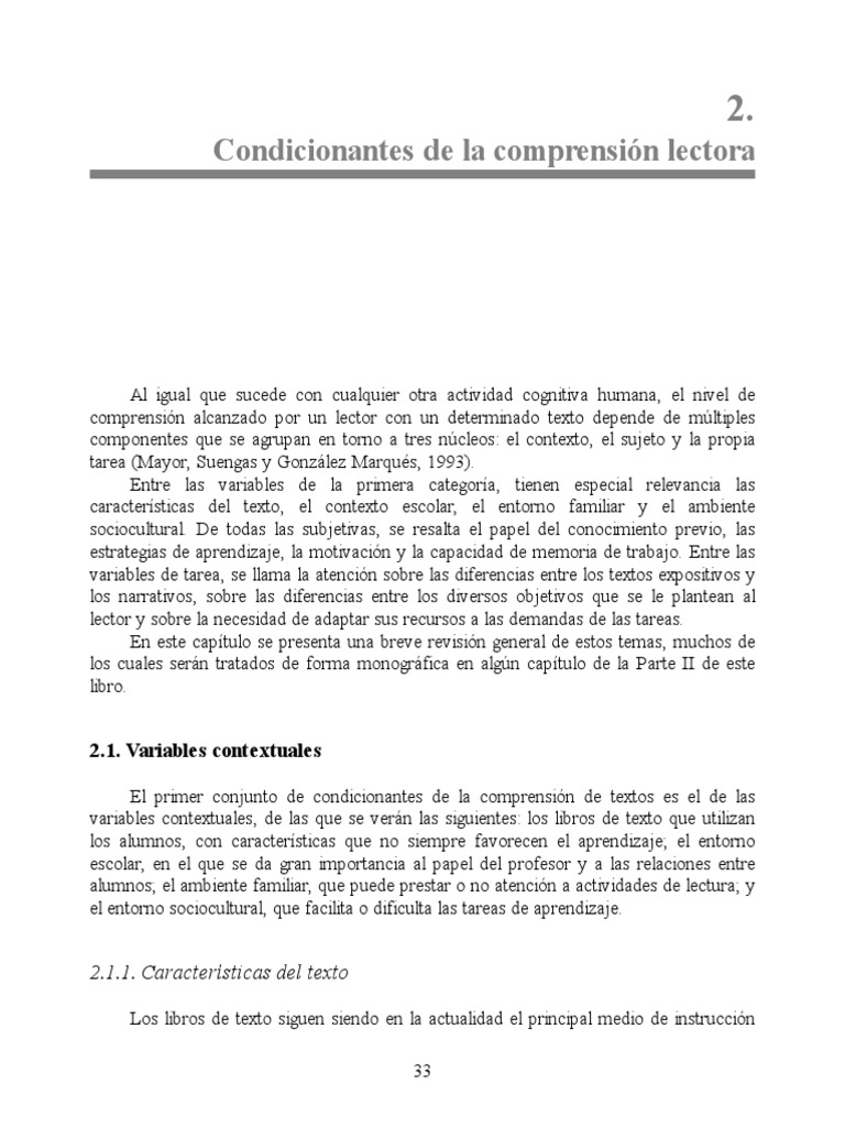 Condicionantes de La Comprensión Lectora: 2.1. Variables Contextuales ...