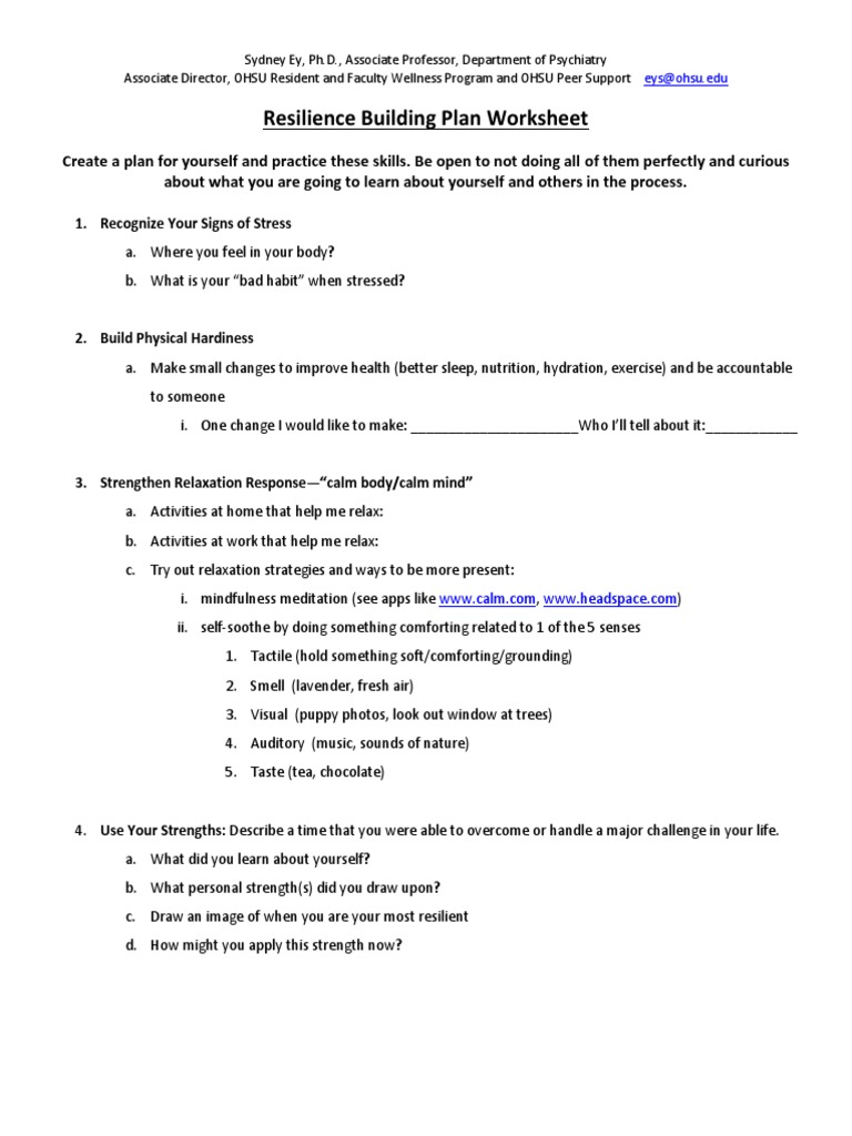 Resilience Building Plan Worksheet | PDF | Psychological Resilience ...
