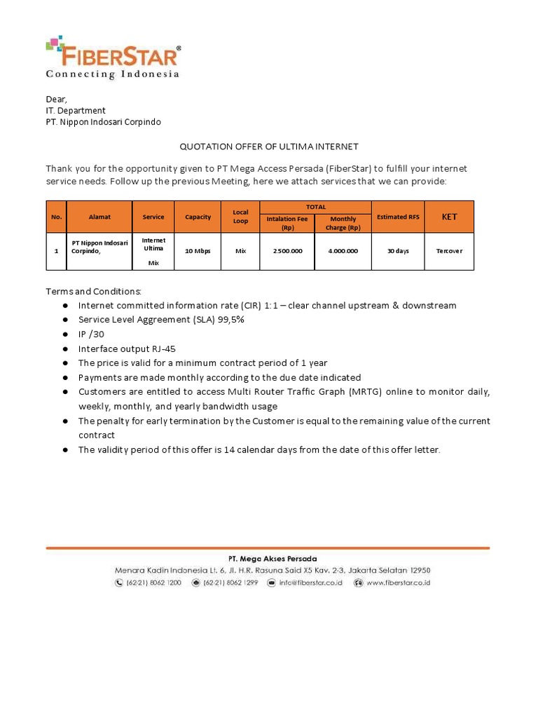 Quotation Fiberstar Internet PT. NIC | PDF | Computers | Technology ...