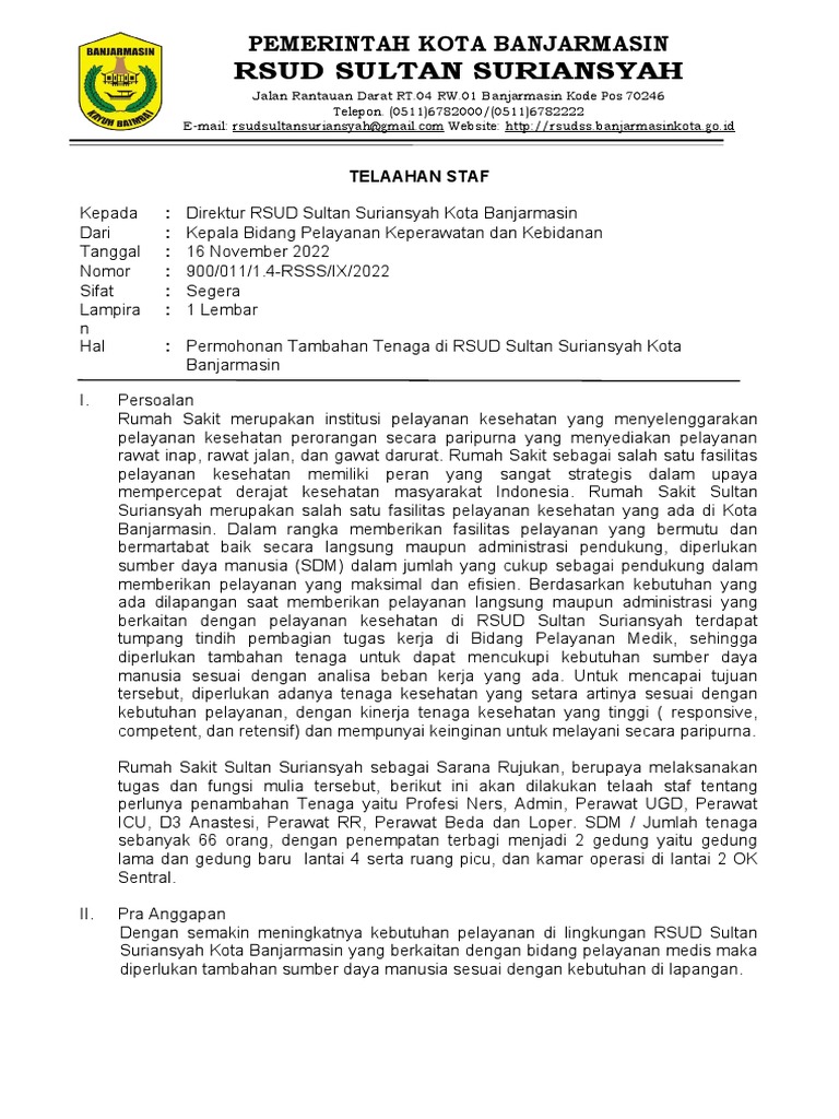 Telaah Staf September PENAMBAHAN TENAGA RSSS | PDF