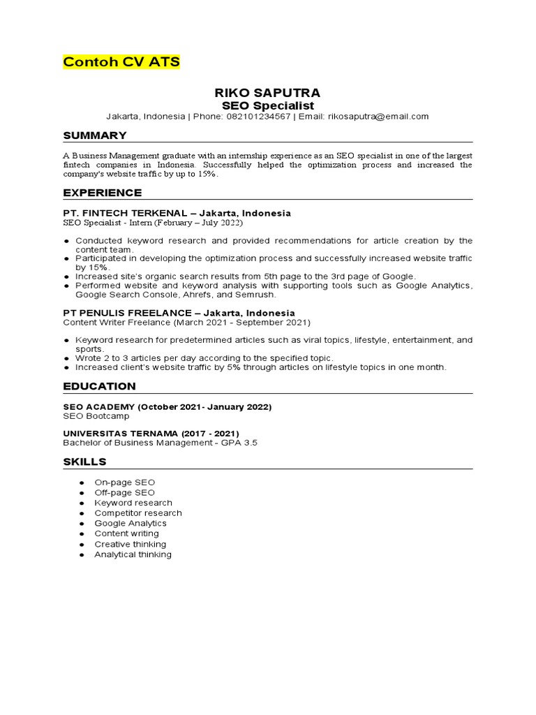 CV ATS (English) | Download Free PDF | Search Engine Optimization ...