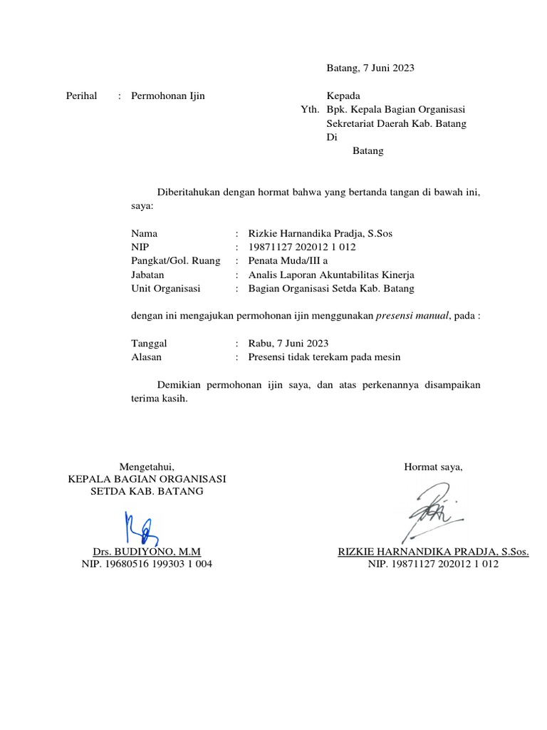 Ijin Presensi Manual 7 Juni | PDF