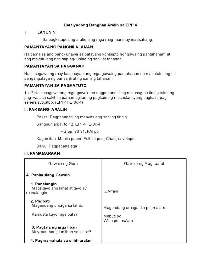 Detalyadong Banghay Aralin Sa EPP 4 | PDF