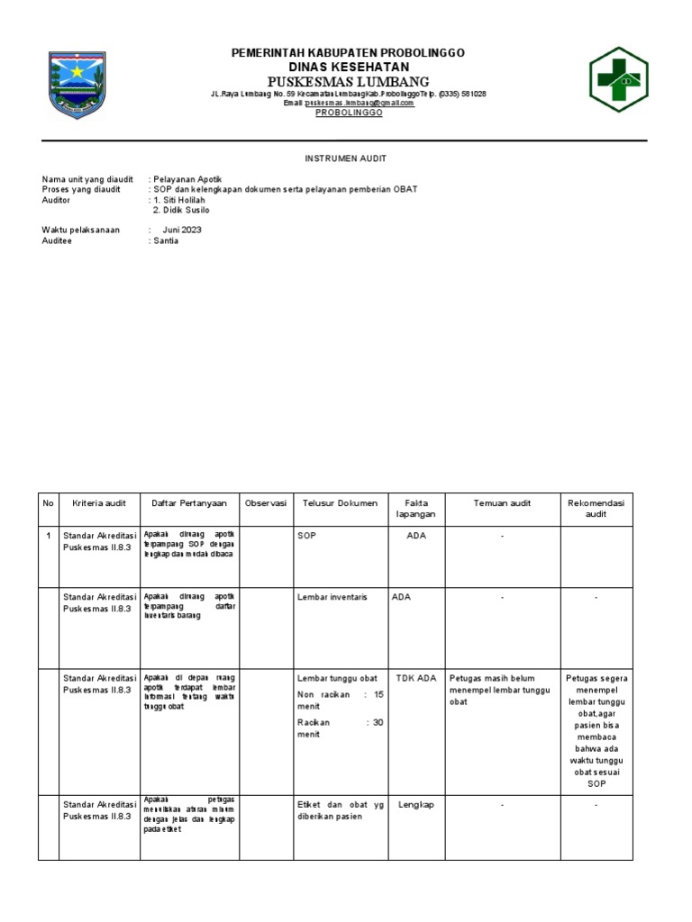 AUDIT PELAYANAN APOTIK Th. 2023 | PDF