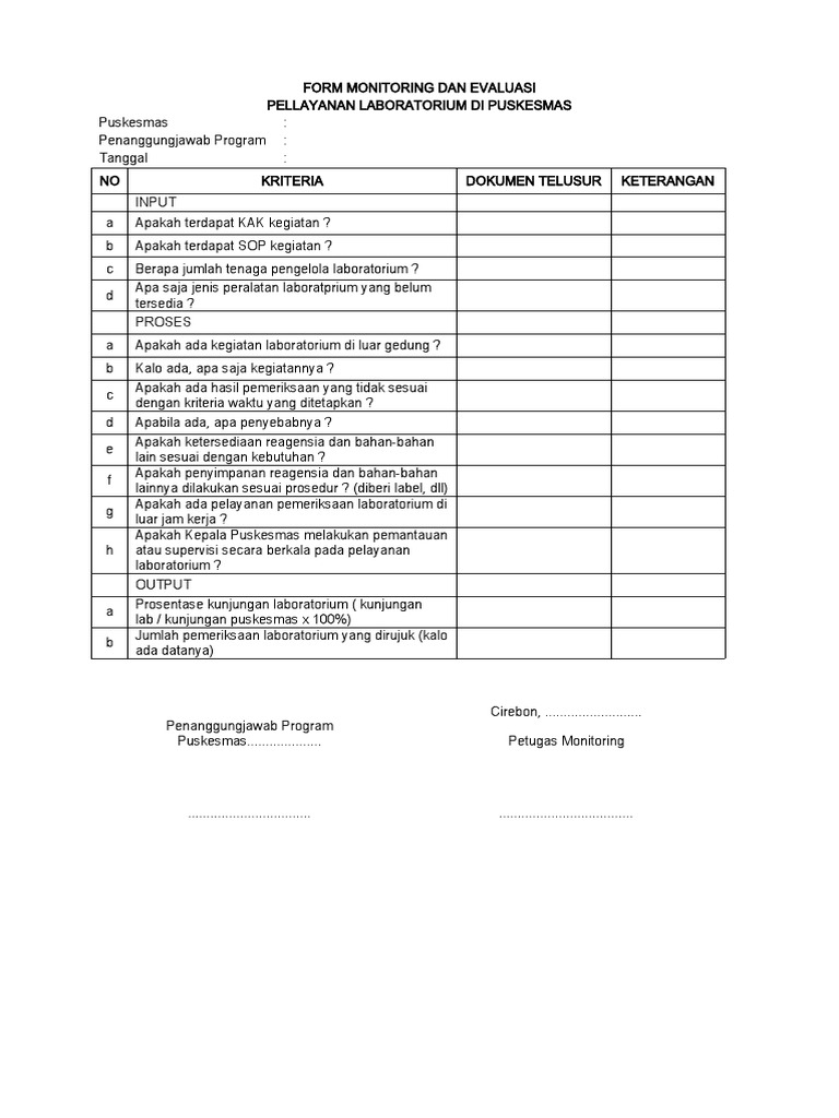 Form Monitoring Dan Evaluasi Laboratorium | PDF