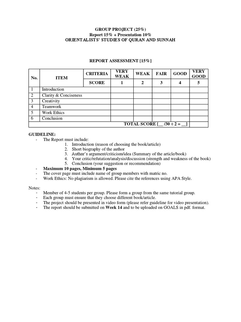 GROUP PROJECT_Guideline & Rubric | PDF