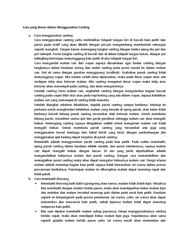 Cara Yang Benar Dalam Menggunakan Canting | PDF